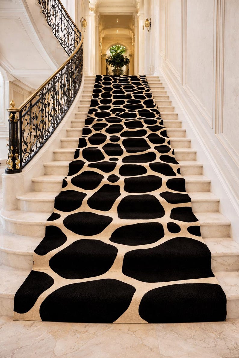 Luxury Hand Tufted Wool Stair Runner Rug | Modern Abstract Organic ...