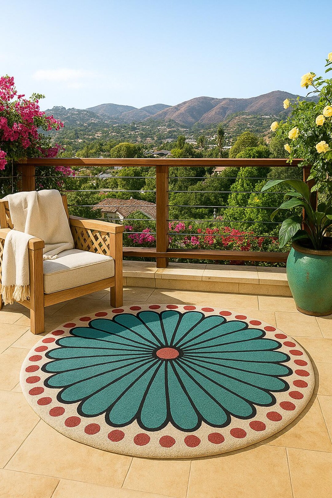 Hand Tufted Round Flower Rug | Modern Boho Floral Carpet | Handmade ...