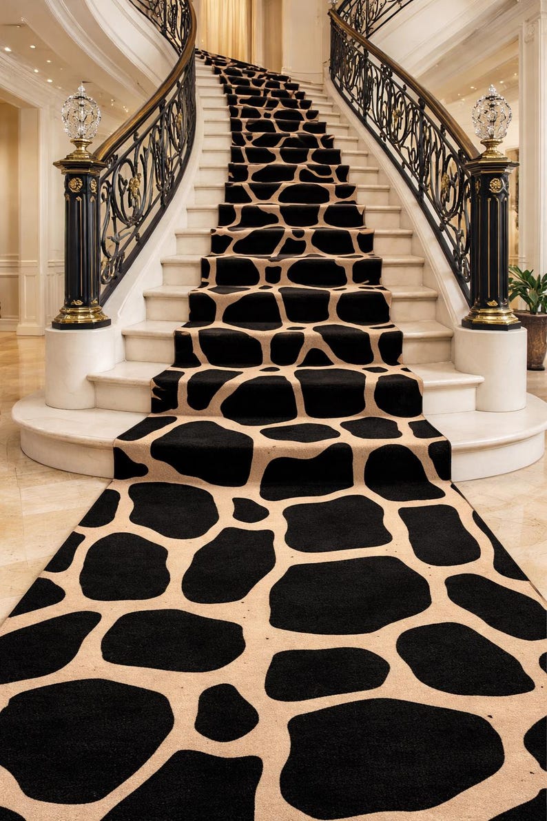 Luxury Hand Tufted Wool Stair Runner Rug | Modern Abstract Organic ...