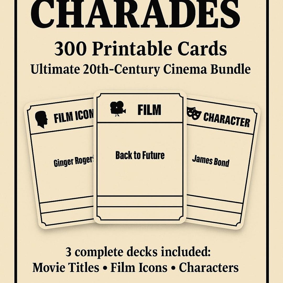 Movie Charades – Retro 20th-century Films | 300 Printable Cards ...
