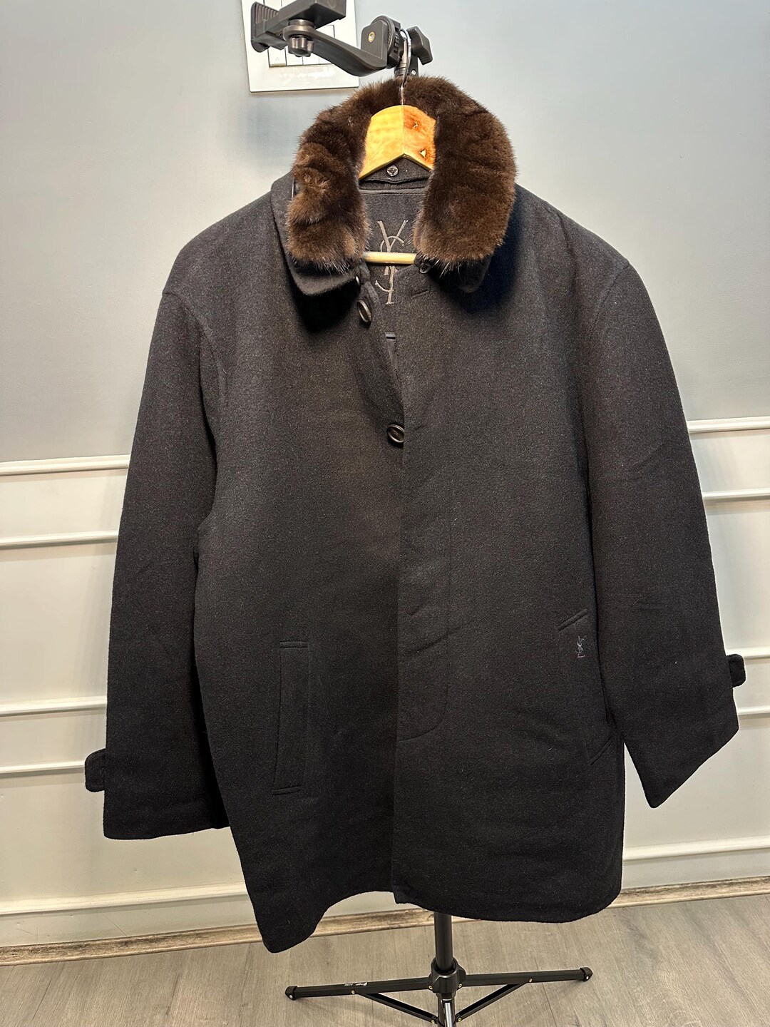 Vintage YSL Wool Overcoat With Fur Collar | Cashmere Blend Designer ...