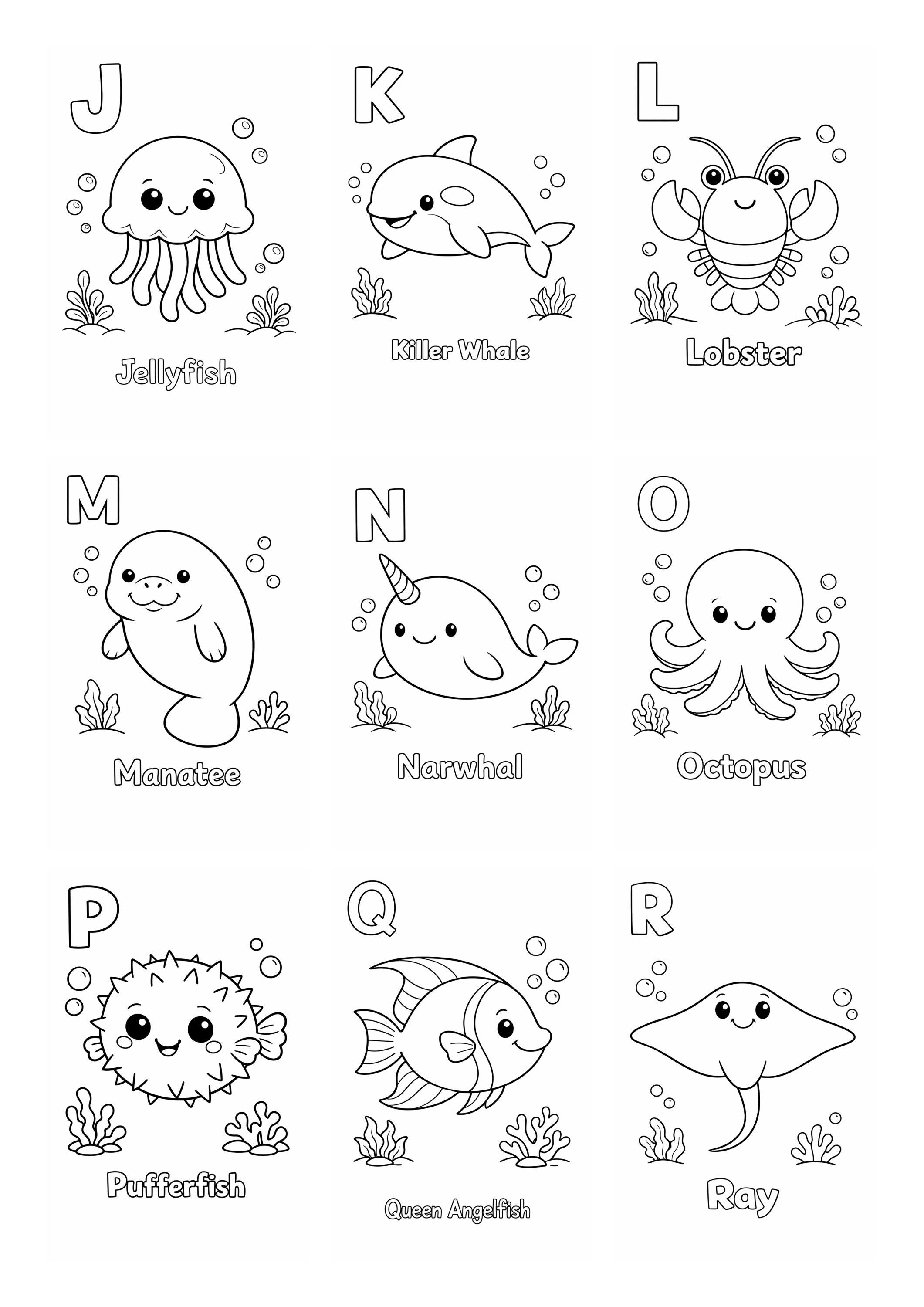 Sea Animals Alphabet Coloring Pages, Ocean ABC Printable for Kids - Etsy