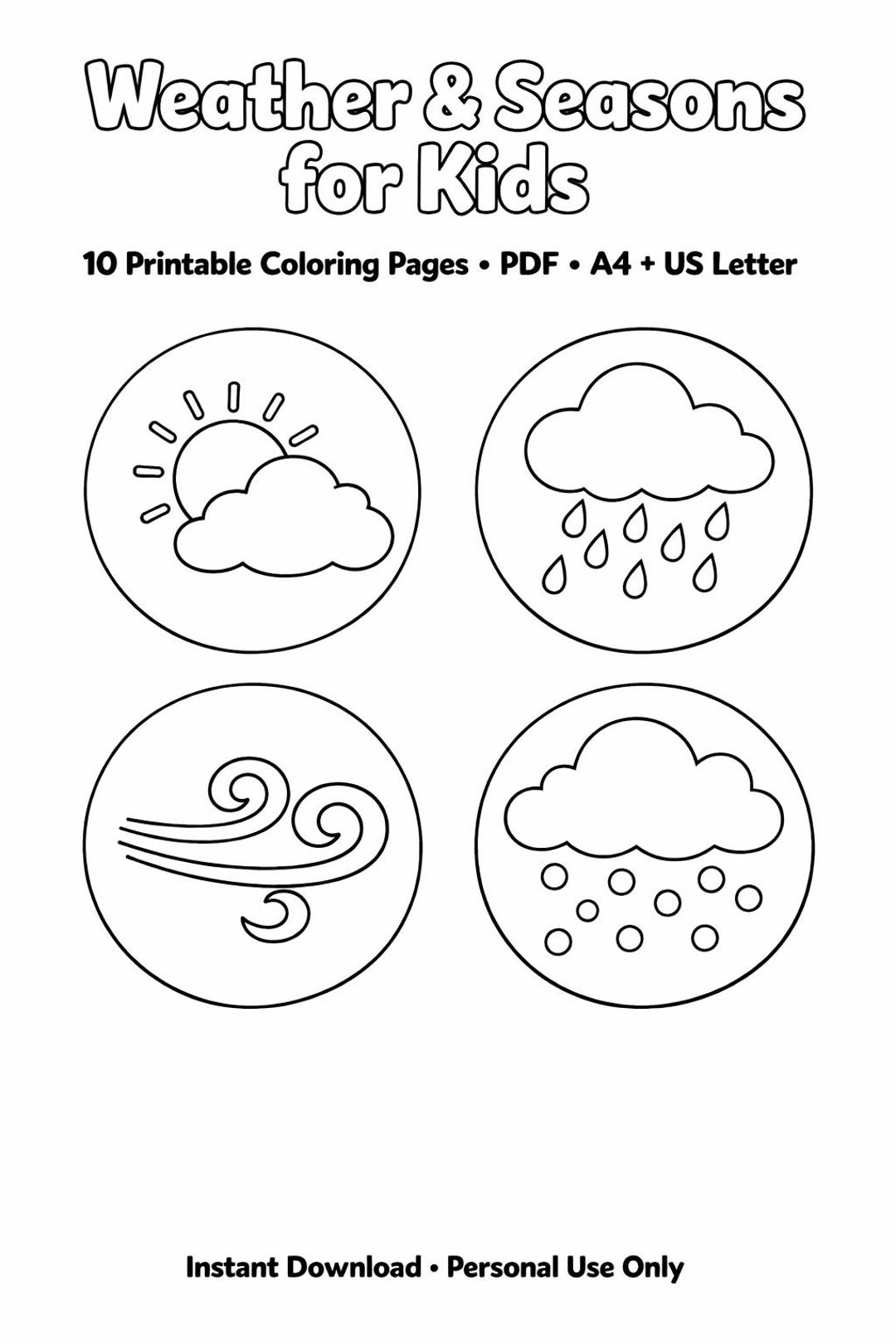 Weather and Seasons for Kids Printable, Science Coloring Pages PDF, A4 ...