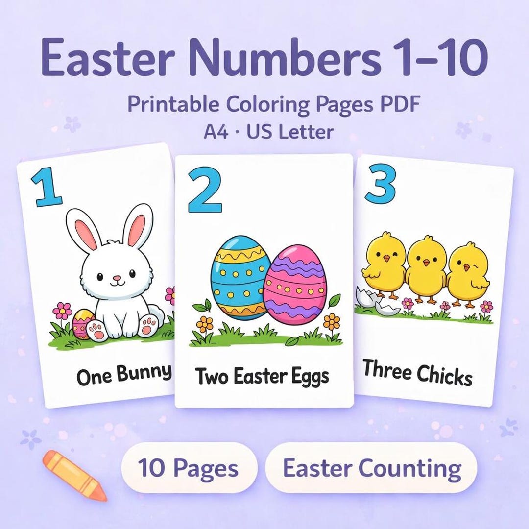 Easter Numbers 1-10 Coloring Pages, Printable Preschool Activity, PDF ...