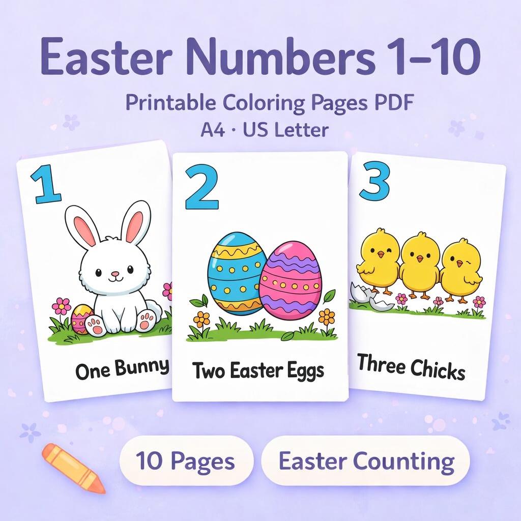 Easter Numbers 1-10 Coloring Pages, Printable Preschool Activity, PDF ...