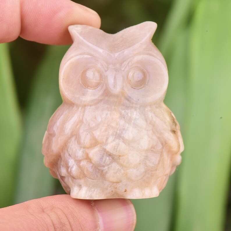 Hand Carved Moonstone Owl Statue - Mystical Crystal Decor - Etsy