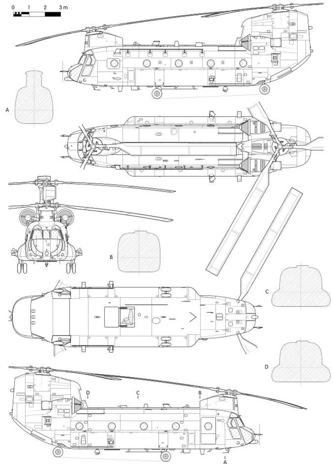 CH-47 Chinook Helicopter Blueprint, Military Transport Rotorcraft ...