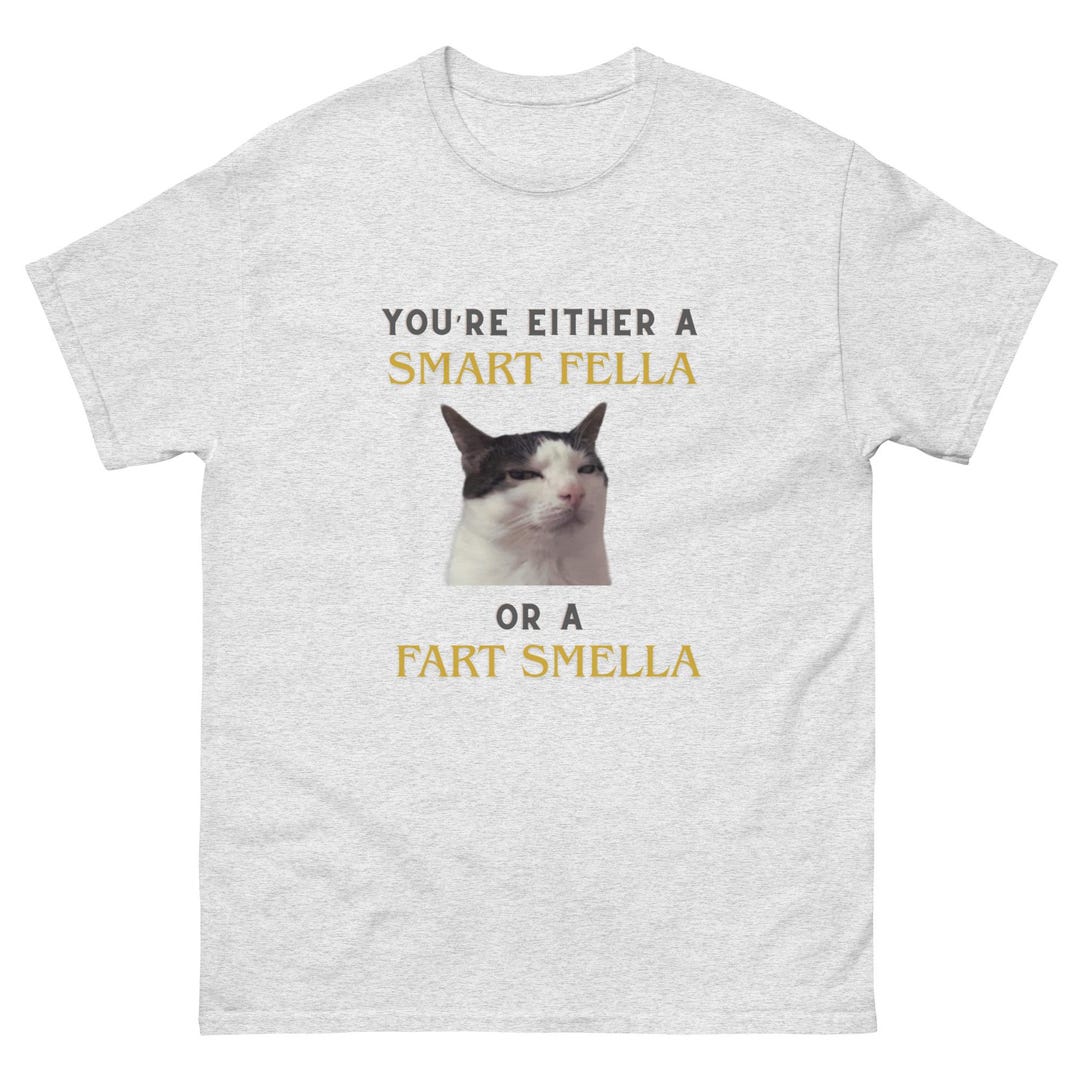 Smart Fella or a Fart Smella | Funny Graphic Tee | Funny Gifts | Cat ...