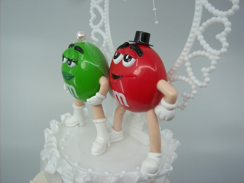Funny M & M Green and Red Bride and Groom Wedding Cake Topper Cute ...