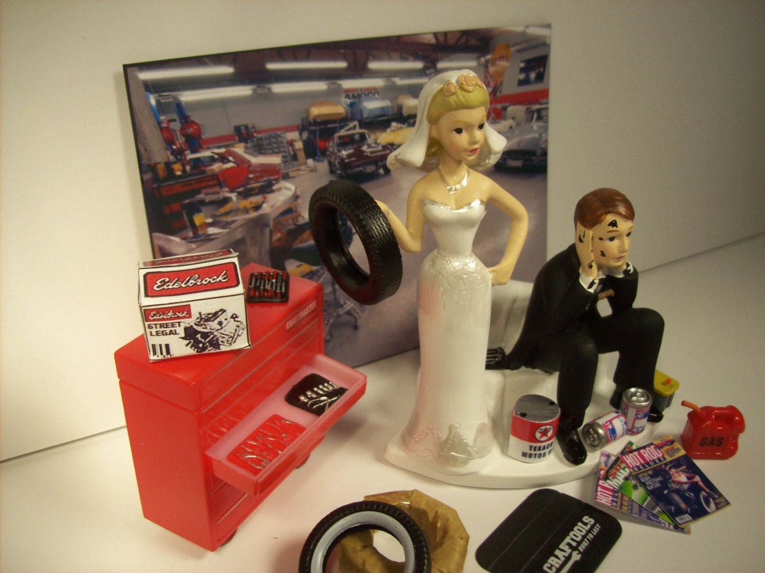 Got the Tire! AUTO MECHANIC Bride and Groom Funny Wedding Cake Topper ...