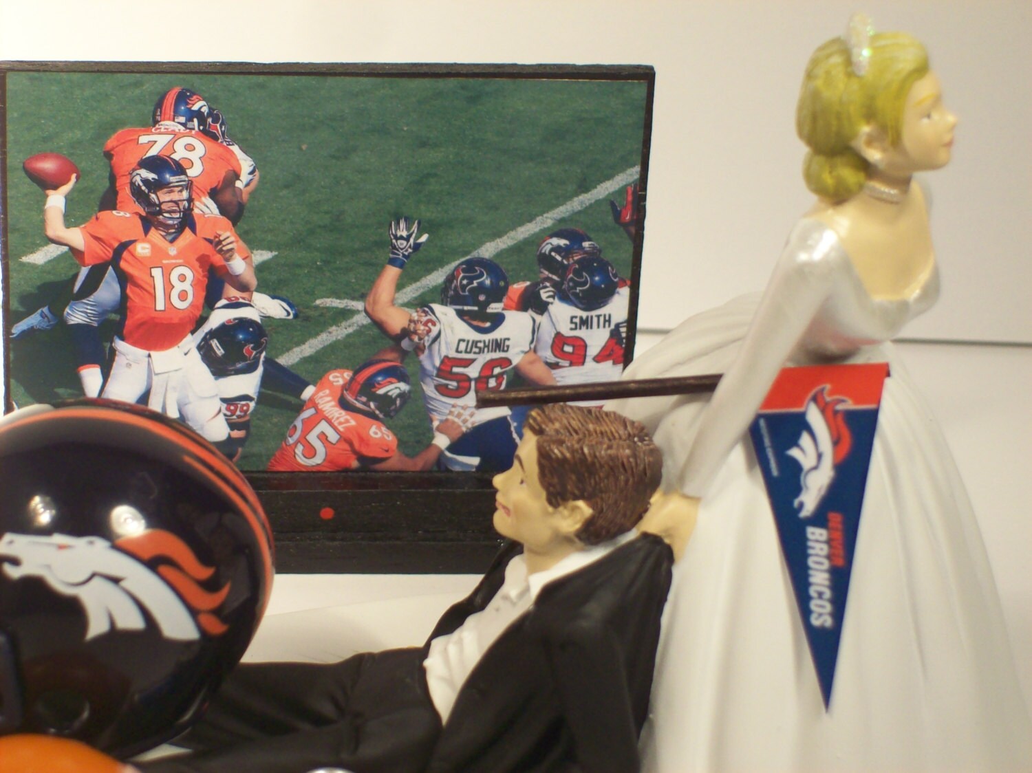 Football Game Denver Broncos HELMET Funny Wedding Cake Topper Bride and ...