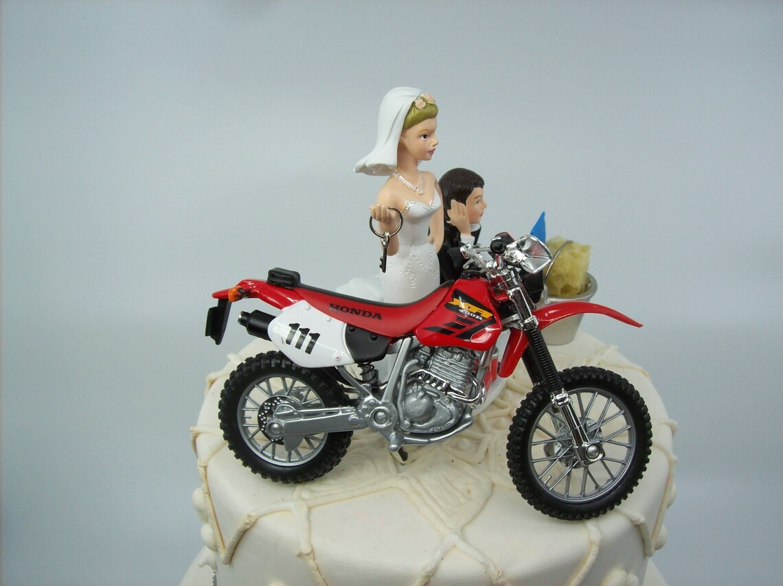 Motorcycle Dirt Bike Wedding Cake Topper Bride and Groom Funny Mechanic ...