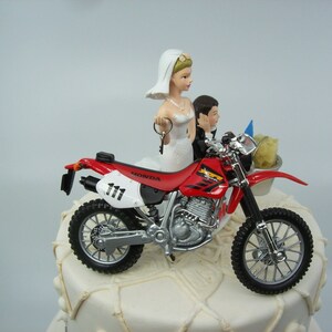 Motorcycle Dirt Bike Wedding Cake Topper Bride and Groom Funny Mechanic - Grooms Cake - Red ...