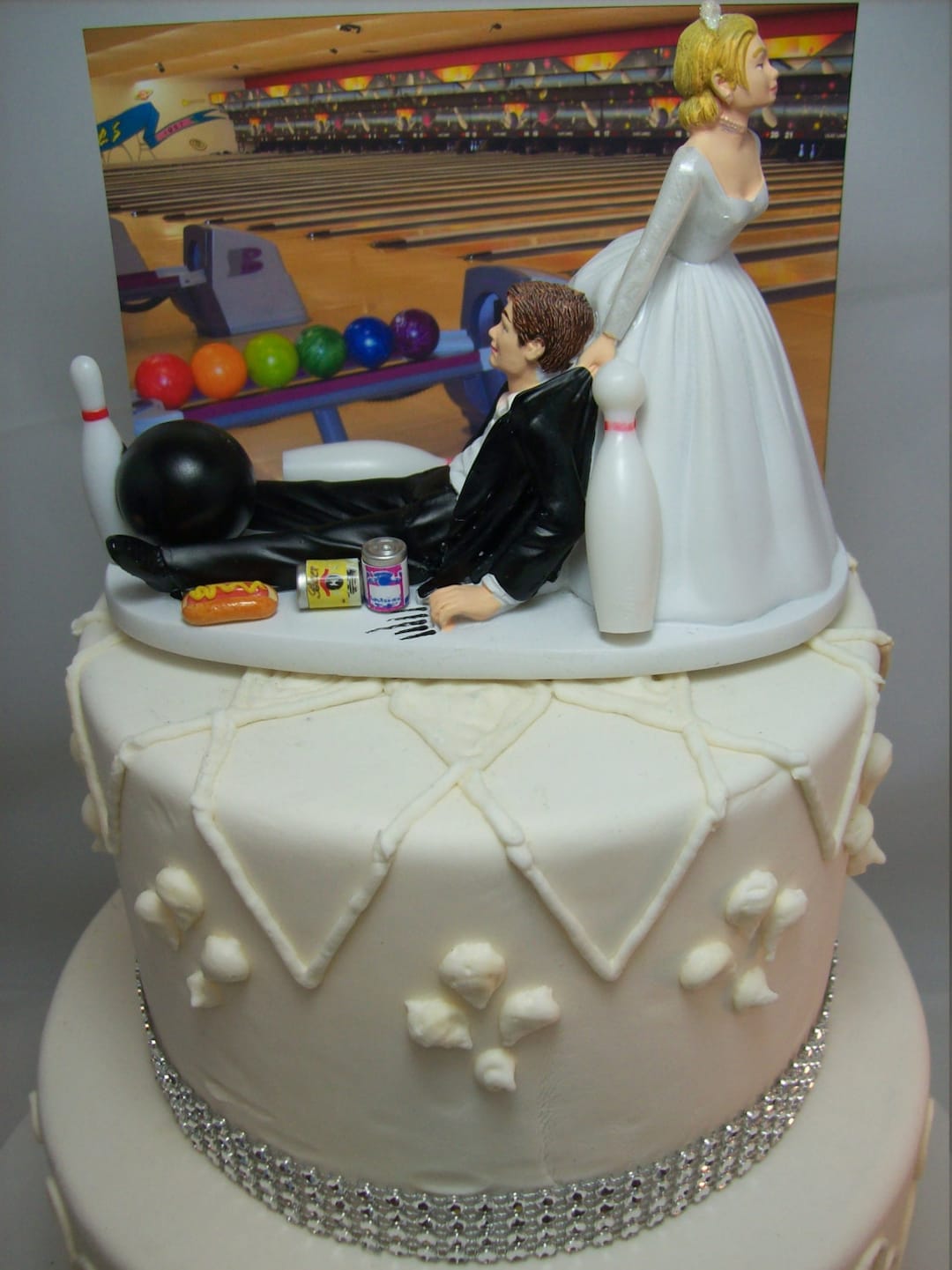 Funny Wedding Cake Topper Bowling Bowler Ball Pins Groom Themed W/pic ...