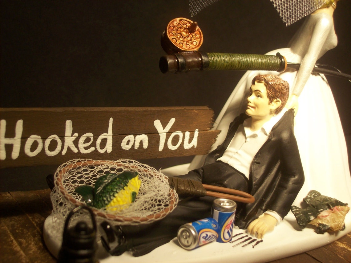 Hooked on You FISHING With PERSONALIZED Sign! Funny Wedding Cake Topper ...