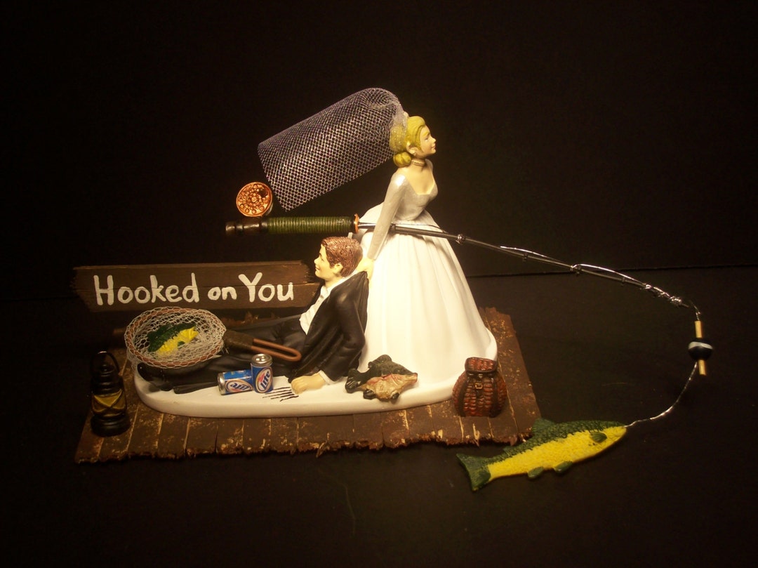 Hooked on You FISHING With PERSONALIZED Sign! Funny Wedding Cake Topper ...