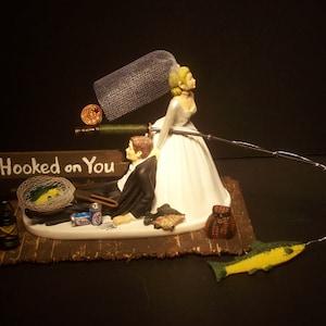 Hooked on You FISHING With PERSONALIZED Sign! Funny Wedding Cake Topper ...