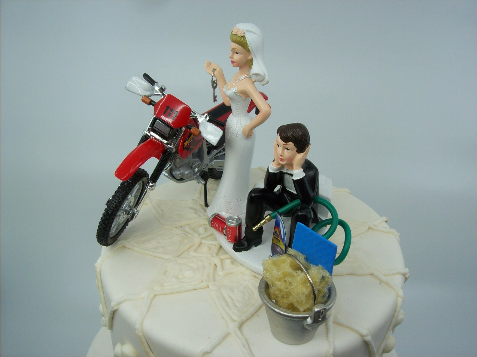 Motorcycle Dirt Bike Wedding Cake Topper Bride and Groom Funny Mechanic ...