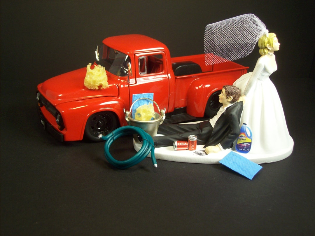 AUTO CAR Wash 1956 Ford F100 Red Truck Bride and Groom Funny Wedding ...