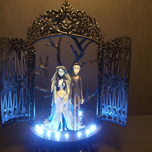 Corpse Bride & Victor Bride and Groom Wedding Cake Topper White Lights ...