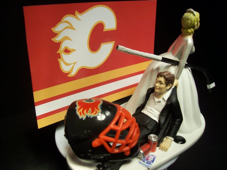 Hockey Sports Team CALGARY FLAMES Bride and Groom Wedding Cake Topper ...