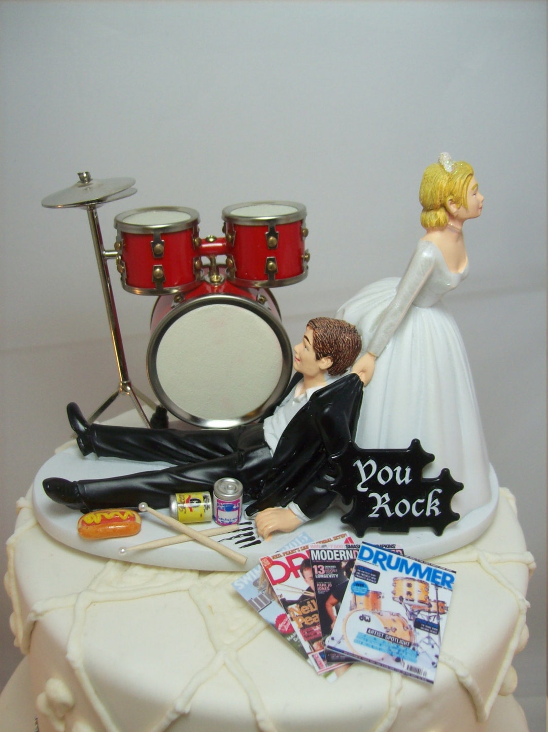 No More ROCKIN Red Drums Funny Wedding Cake Topper Rockstar Rocker ...