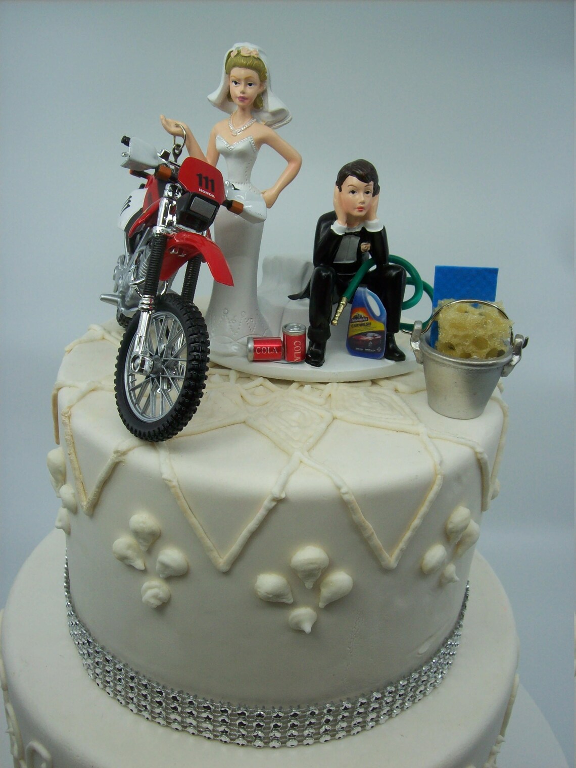 Motorcycle Dirt Bike Wedding Cake Topper Bride and Groom Funny Mechanic ...