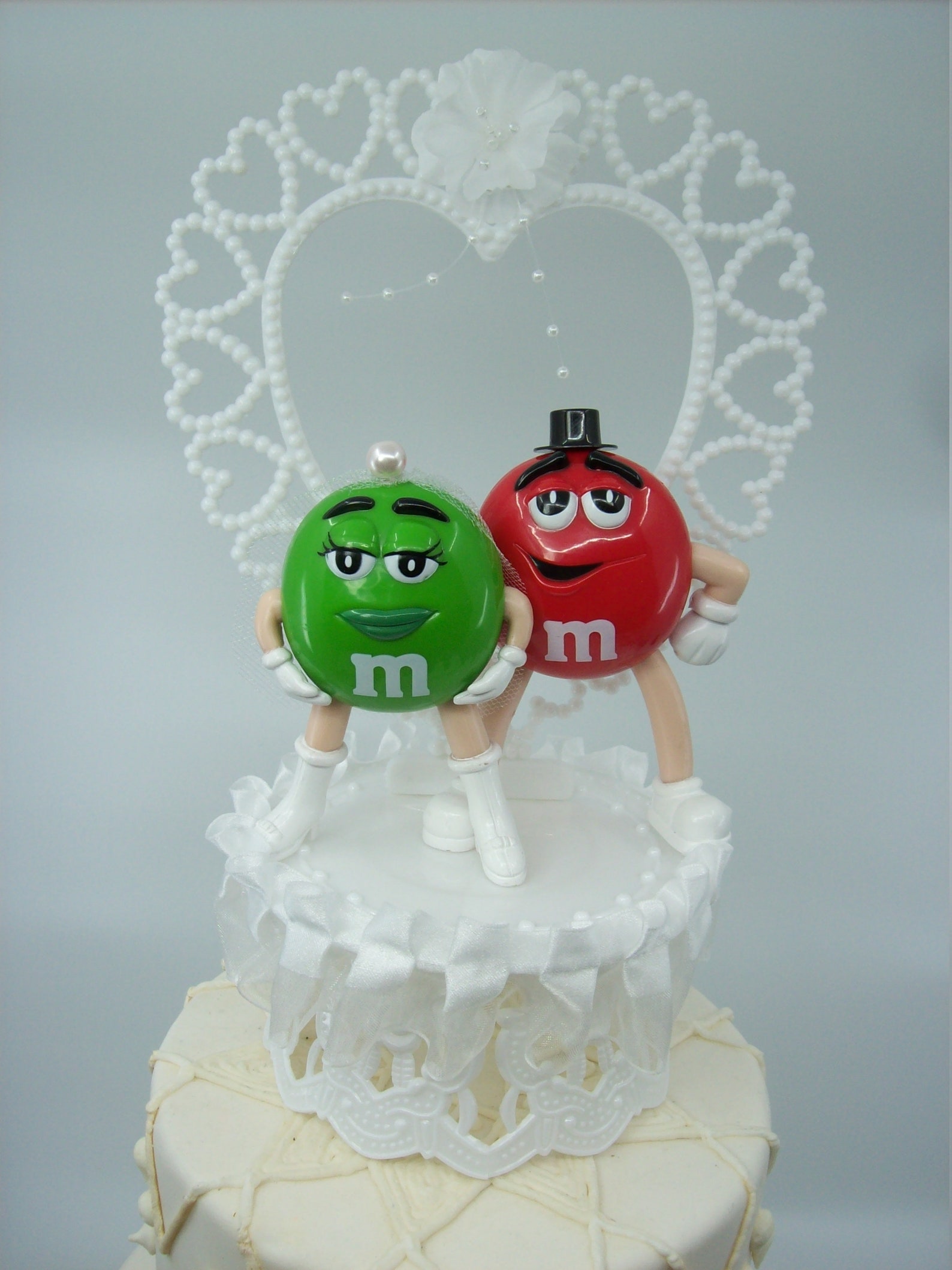 Funny M & M Green and Red Bride and Groom Wedding Cake Topper Cute ...