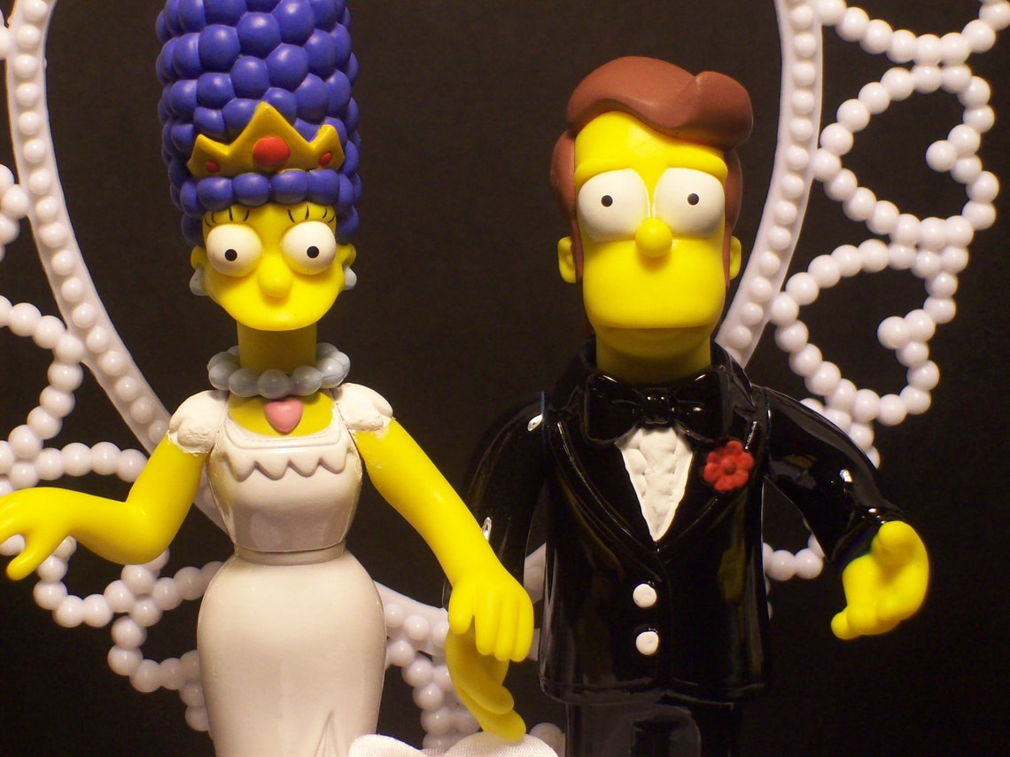 The Simpsons Bride and Groom Funny Wedding Cake Topper | Etsy