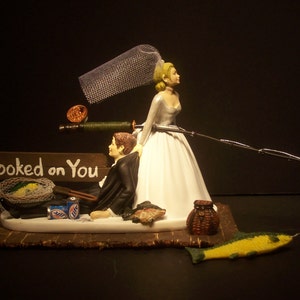 Hooked on You FISHING With PERSONALIZED Sign! Funny Wedding Cake Topper ...