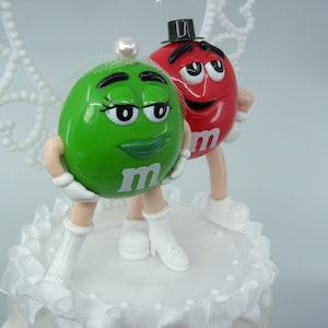 Funny M & M Green and Red Bride and Groom Wedding Cake Topper Cute ...