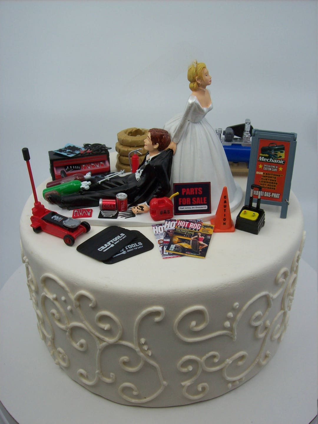 SALE Humorous Wedding Cake Topper Funny Mechanic Grooms Garage Man Cave ...