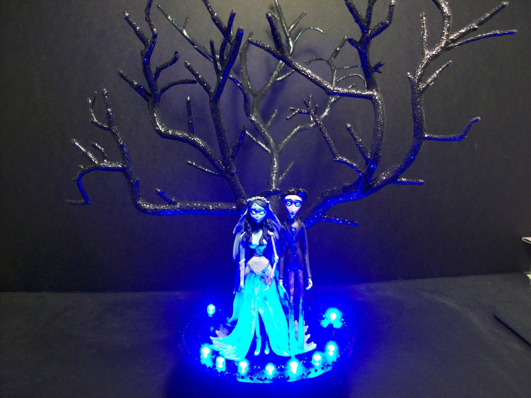 Corpse Bride & Victor Wedding Cake Topper Gothic Tree With *BLUE* Light ...