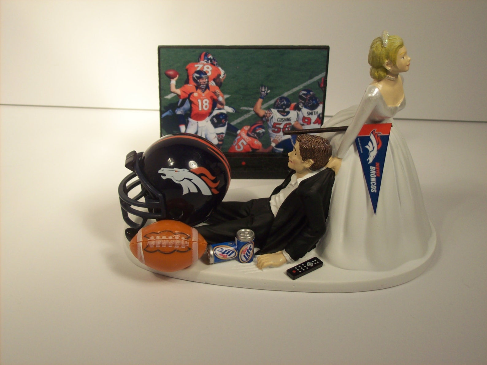 Football Game Denver Broncos HELMET Funny Wedding Cake Topper Bride and ...