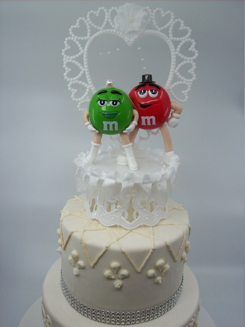 Funny M & M Green and Red Bride and Groom Wedding Cake Topper Cute ...