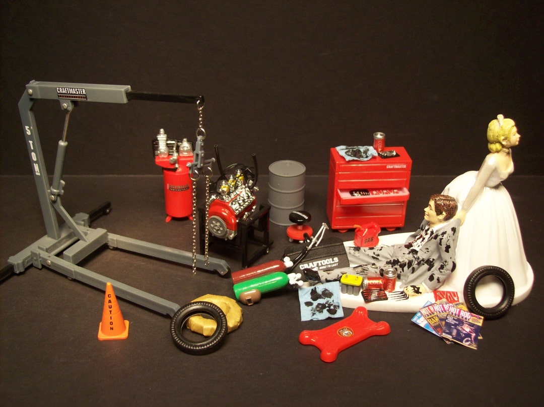 AUTO MECHANIC Tool Set W/ V8 Engine Hoist & Stand Wedding Cake Topper ...