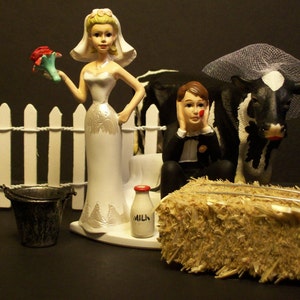 Marry the COW or Marry Me Bride & Groom Milk Man Wedding Cake Topper ...