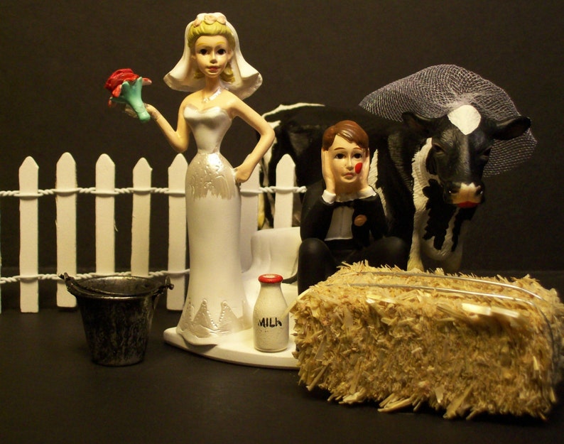 Marry the COW or Marry Me Bride & Groom Milk Man Wedding Cake Topper ...