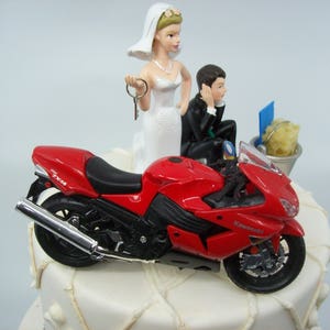 Motorcycle Dirt Bike Wedding Cake Topper Bride and Groom Funny Mechanic ...