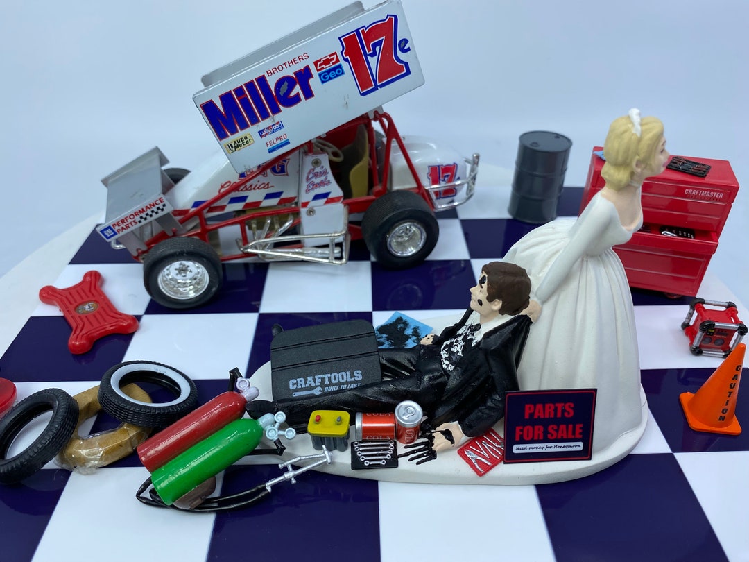 Sprint Car #17 Auto Funny Wedding Cake Topper Bride Groom Funny ...