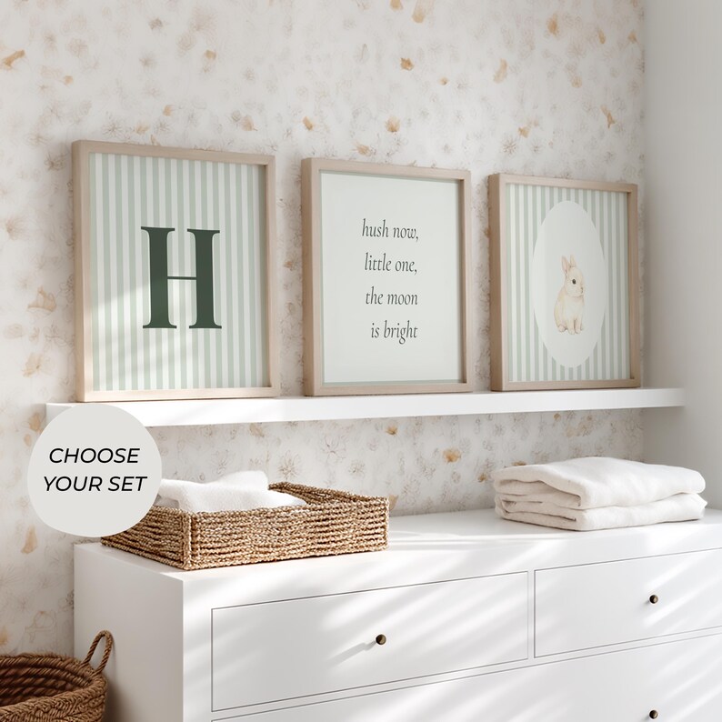 Personalized Nursery Wall Art Set Initial Name Print Baby Room Decor ...