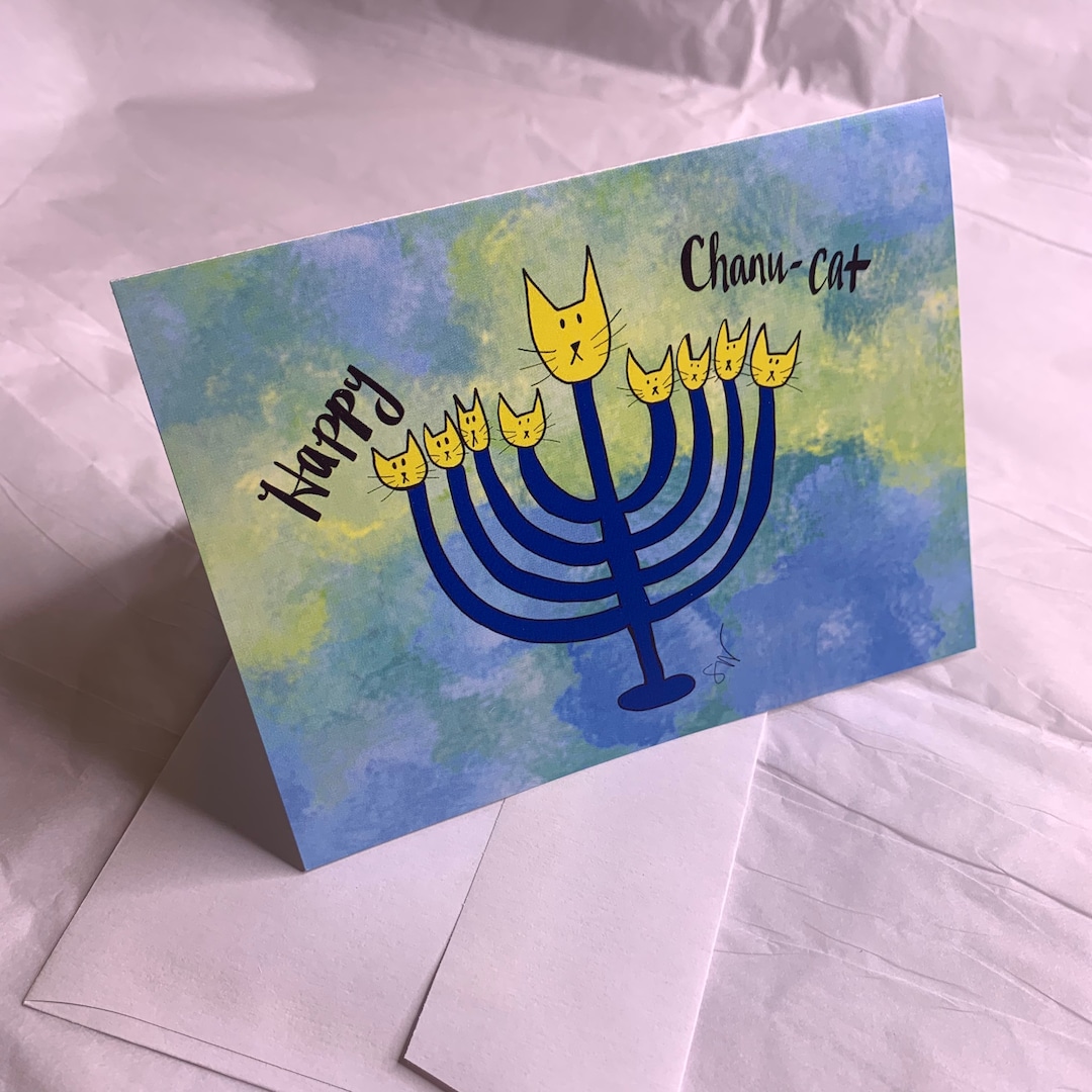 Happy Chanu-cat Hanukkah Card! - Etsy