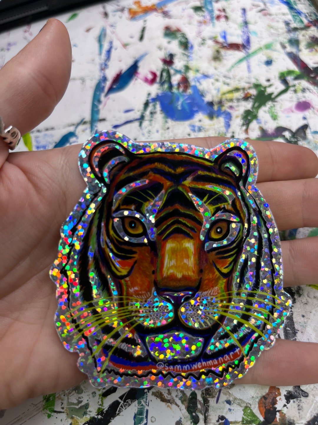 Glitter Tiger Vinyl Sticker - Etsy
