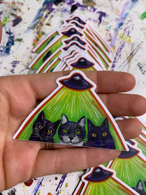 Cat Abduction UFO Vinyl Sticker | Etsy