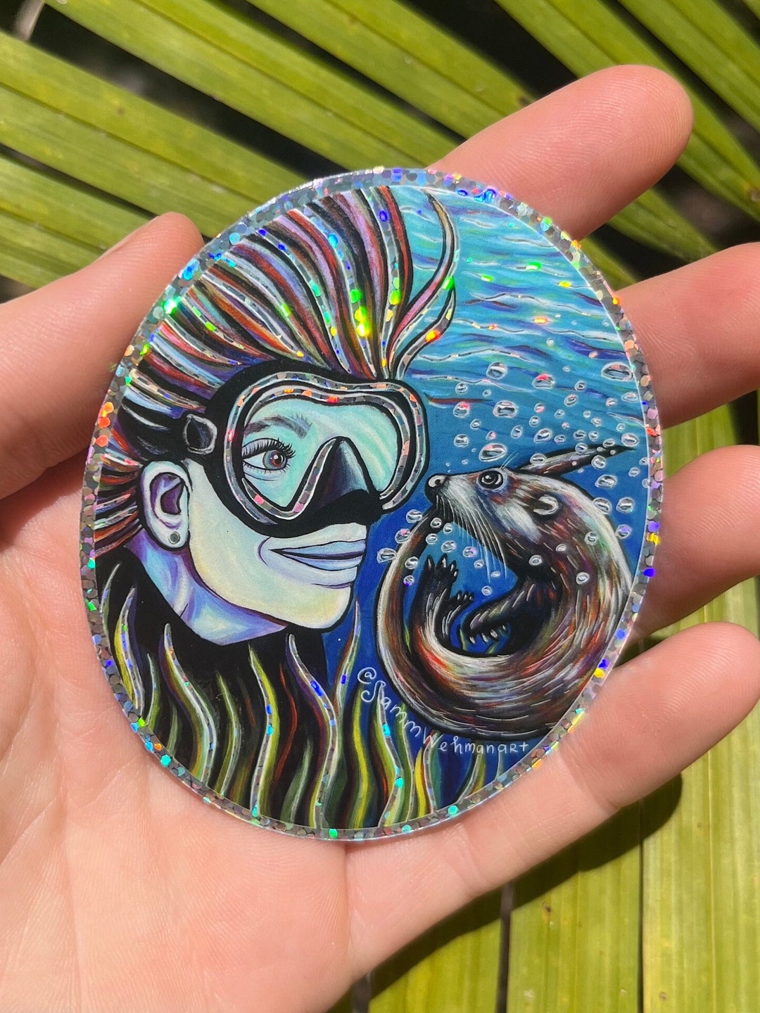 Diver and Otter Glittery Vinyl Sticker - Etsy