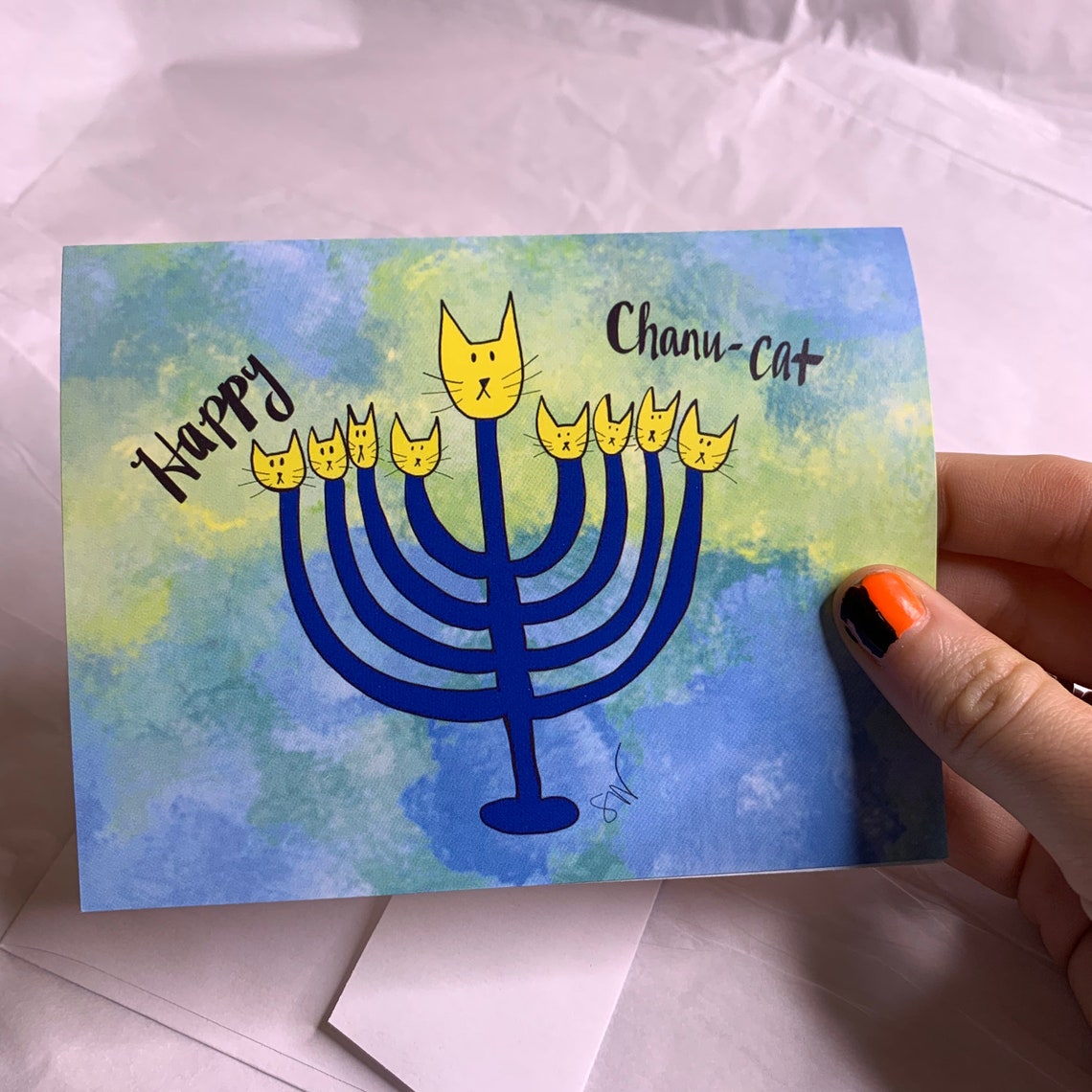 Happy Chanu-cat Hanukkah Card - Etsy