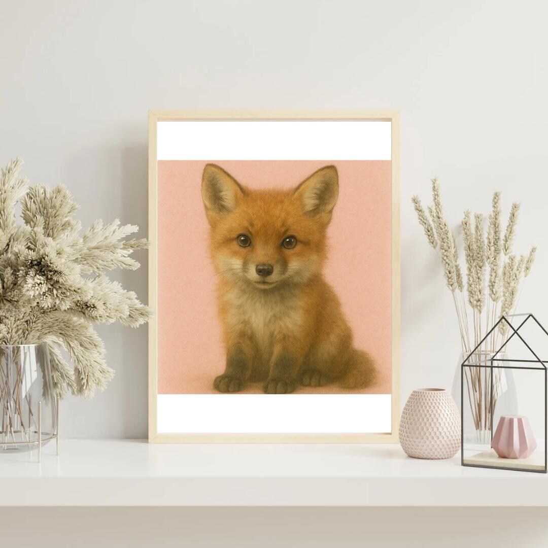 Pink Baby Fox Nursery Print | Watercolor Woodland Animal (digital ...