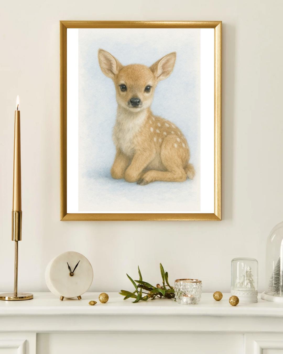 Sky Blue Baby Deer Nursery Print | Watercolor Woodland Animal (digital ...
