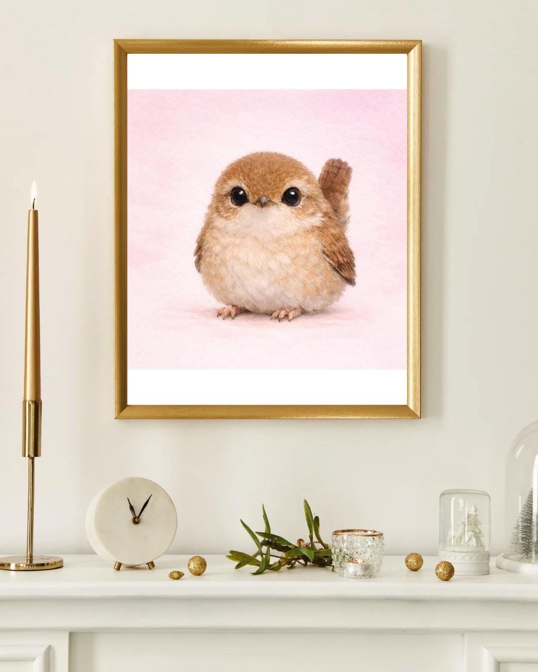 Pink Wren Nursery Print | Watercolor Woodland Bird Wall Art ...