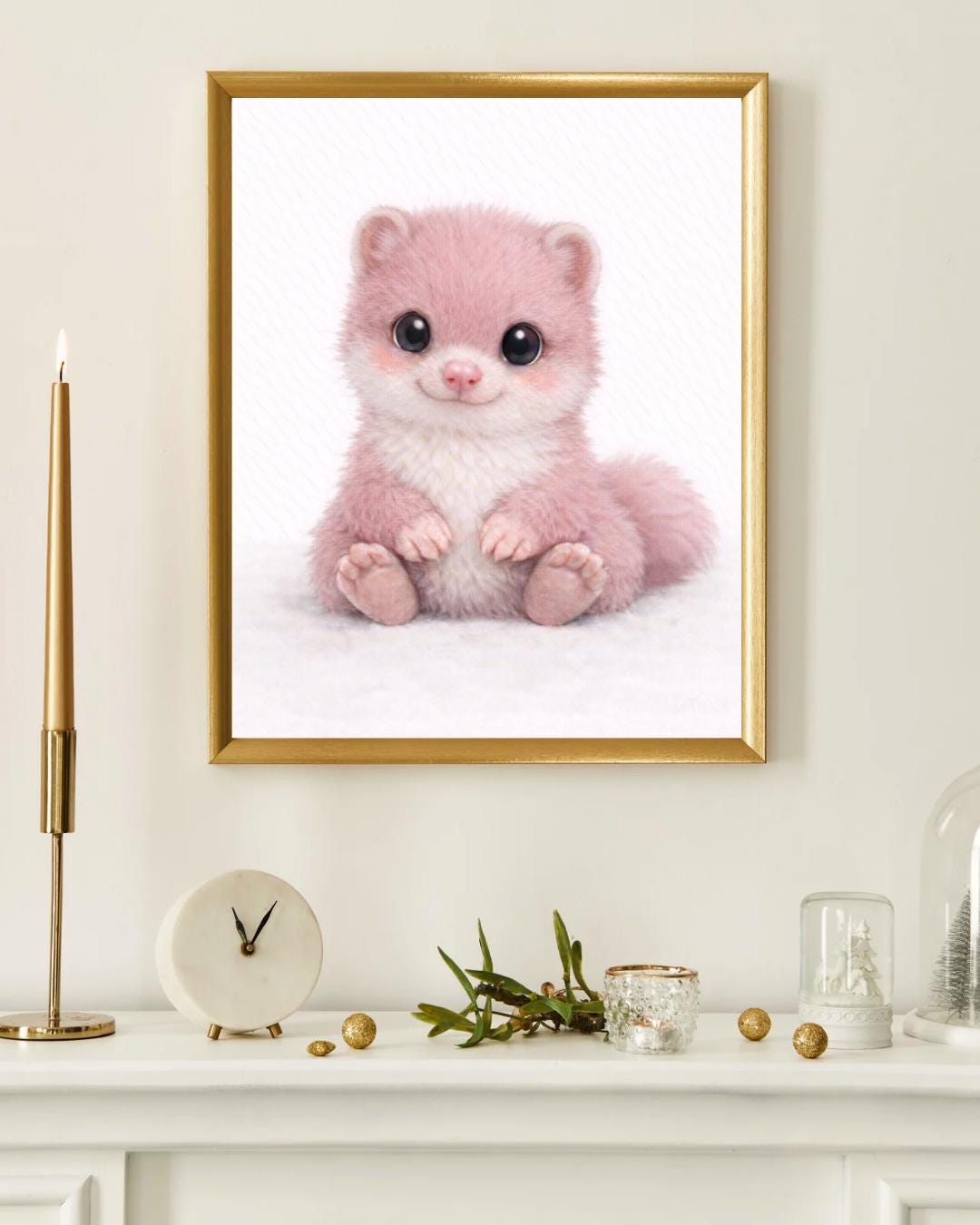 Pink Baby Stoat Nursery Print | Watercolor Woodland Animal Wall Art ...